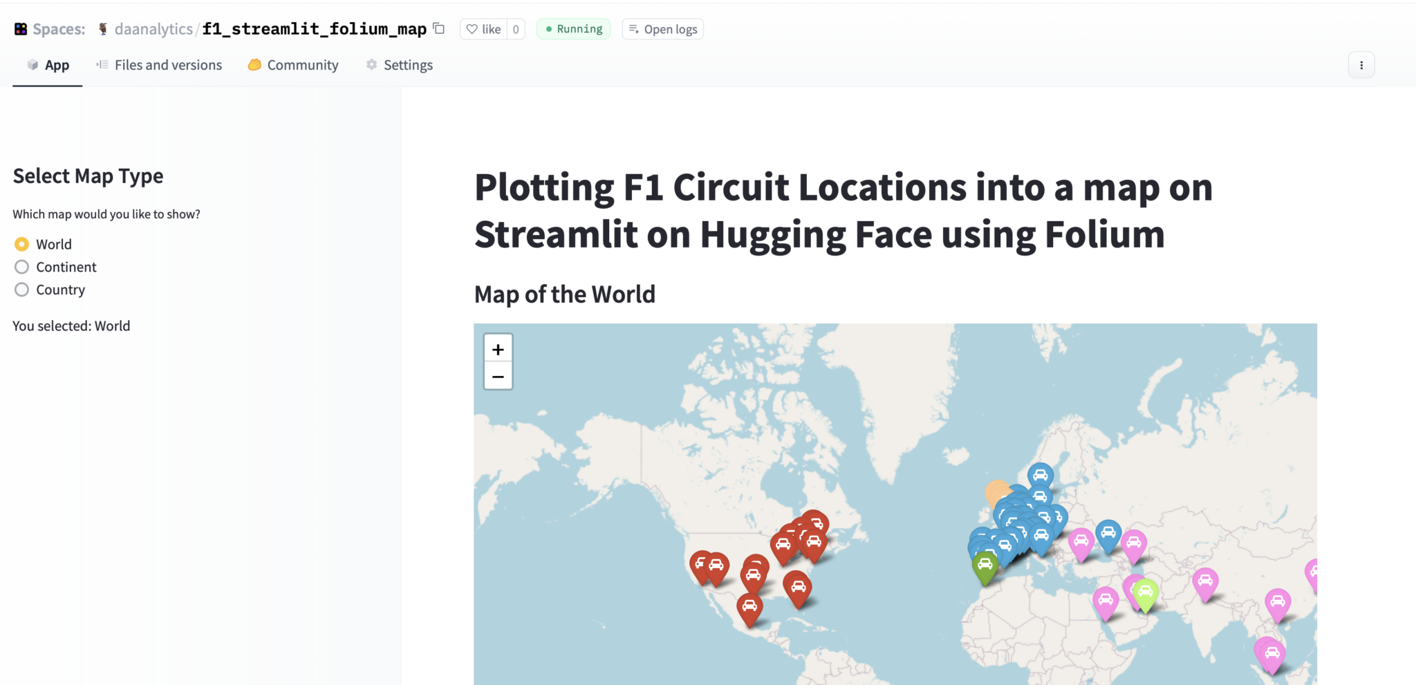 Plotting F1 Circuit Locations into a map on Streamlit on Hugging Face using Folium – Daanalytics